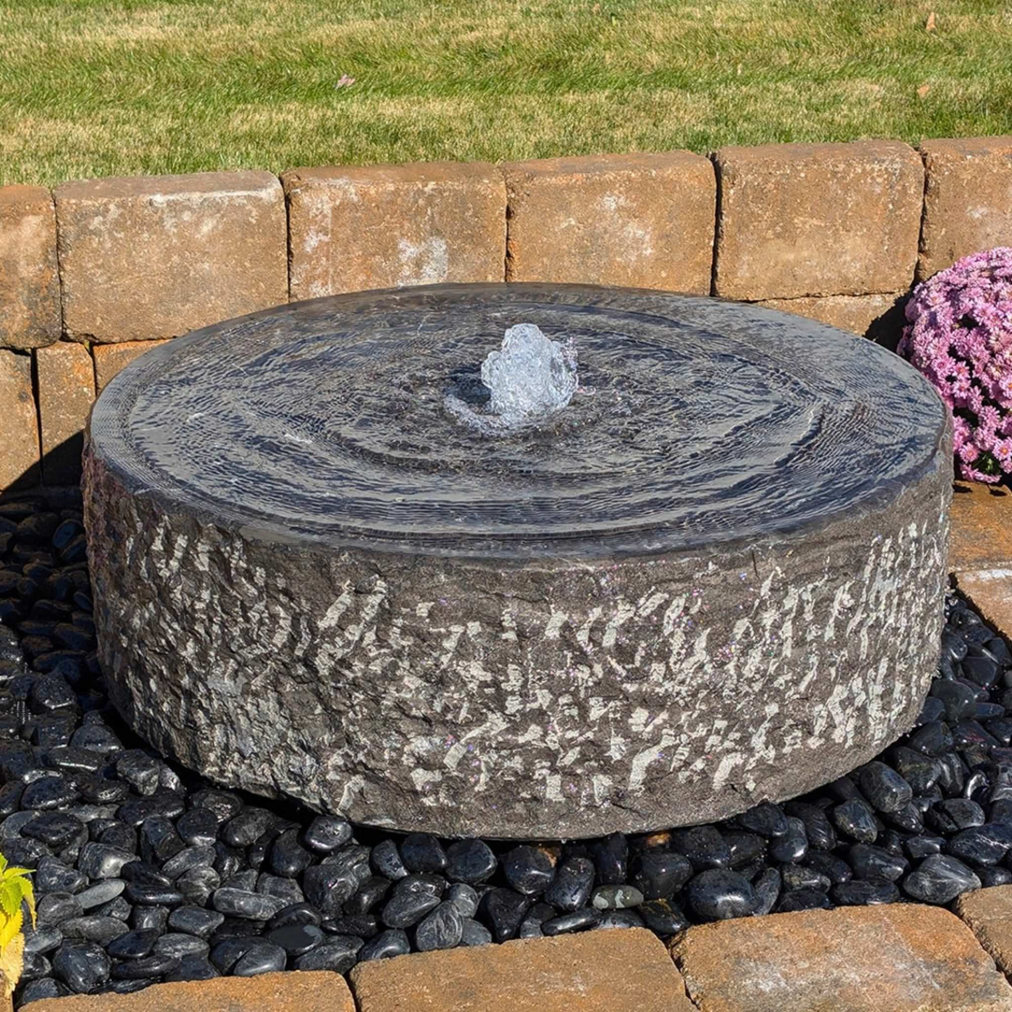 Basalt Yoshida Large Round Block Fountain - Blue Thumb