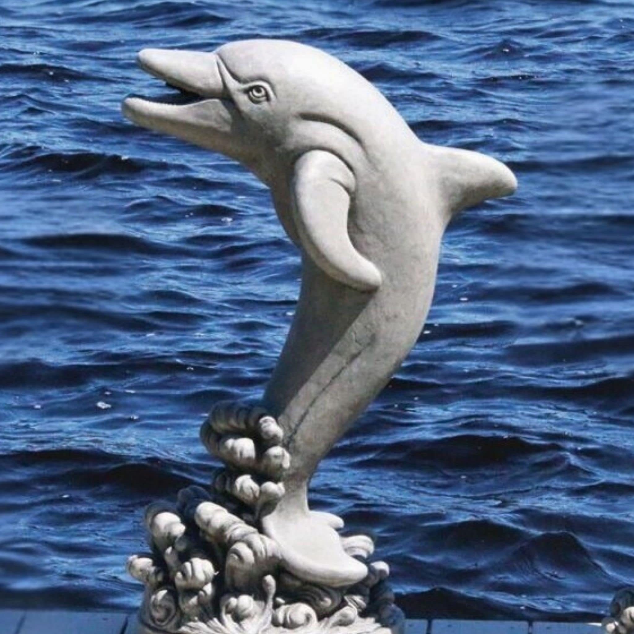 Sitting Dolphin Plumbed Concrete Statue - Massarelli
