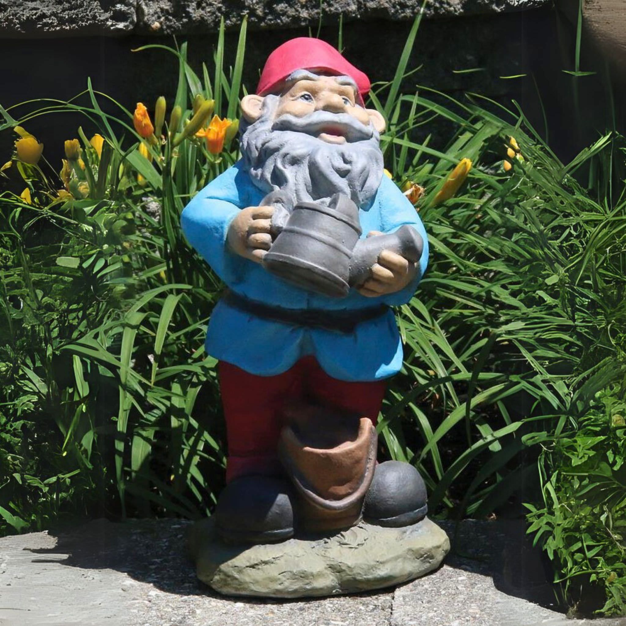 Watering Can Garden Gnome Concrete Statue - Massarellis