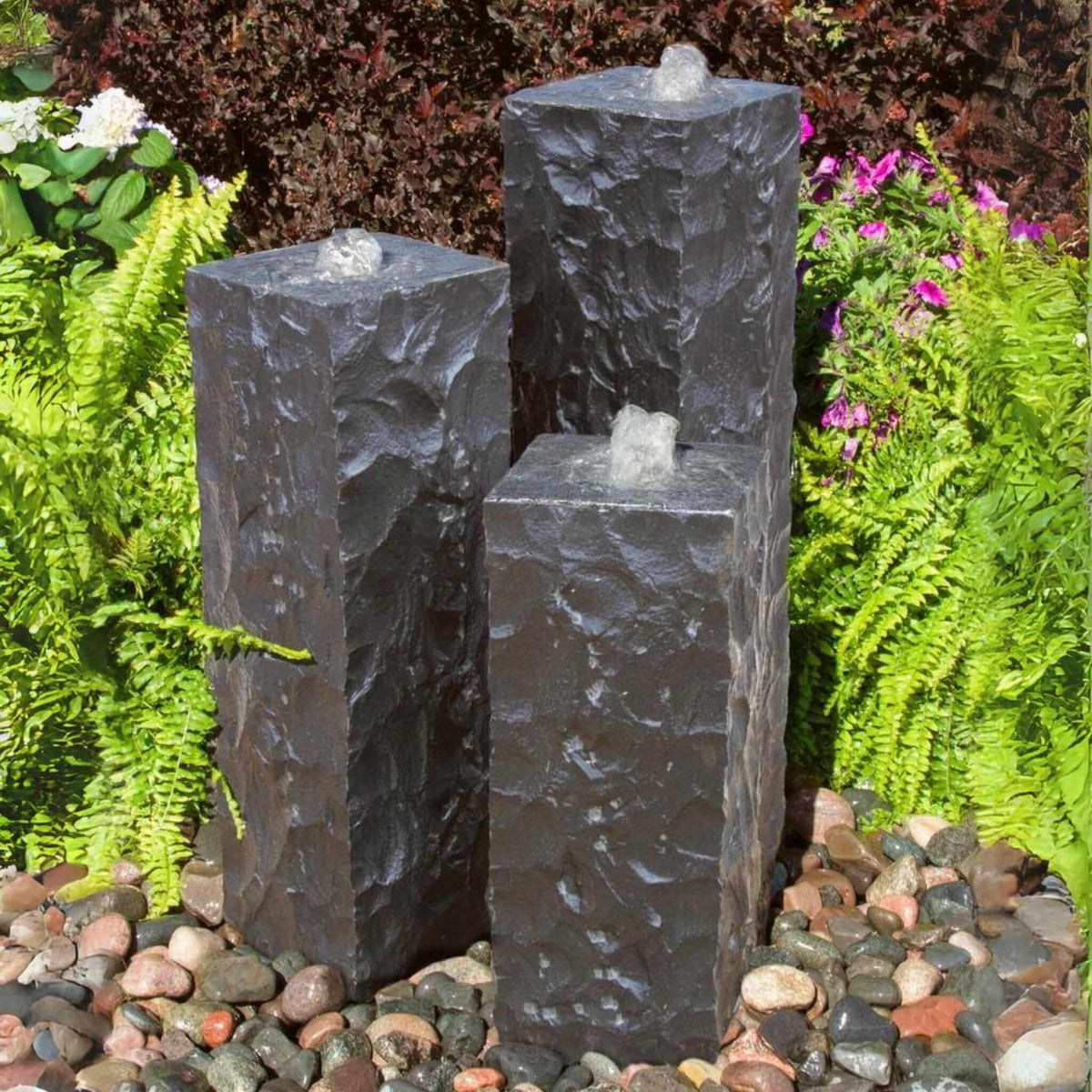 Triple Chiseled Black Basalt Fountain Kit - Blue Thumb