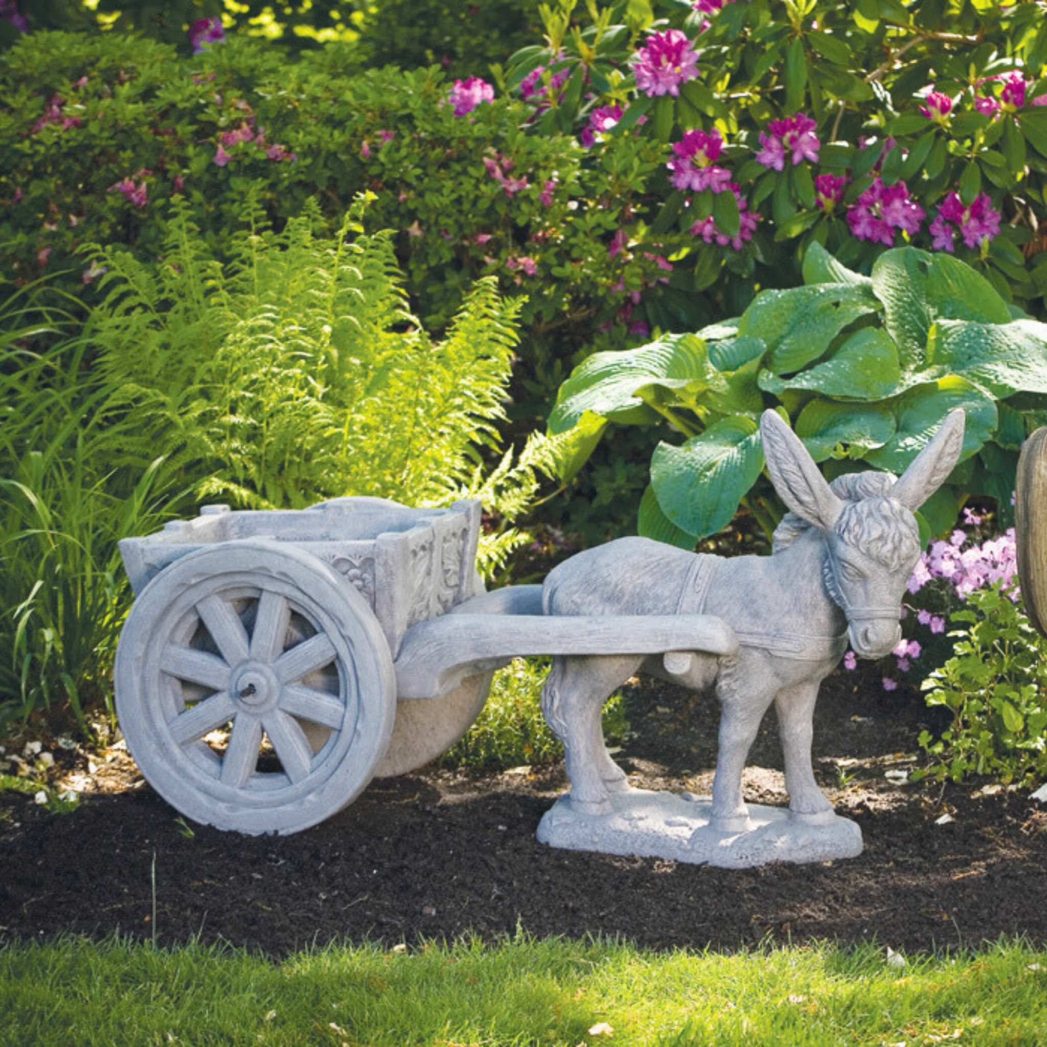 Large Donkey Cart Concrete Garden Statue - Massarelli
