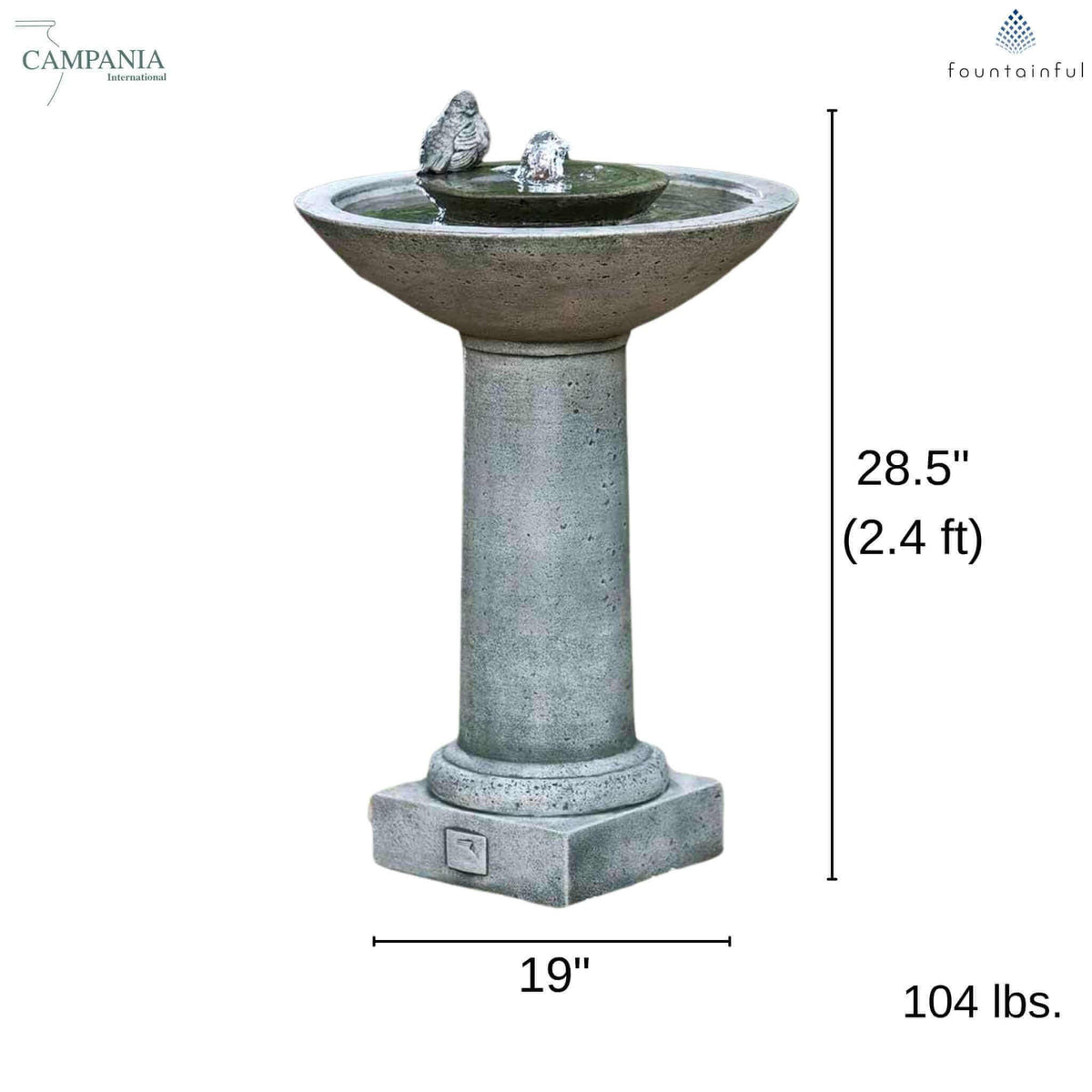 Aya Concrete Bird Bath Fountain - Campania